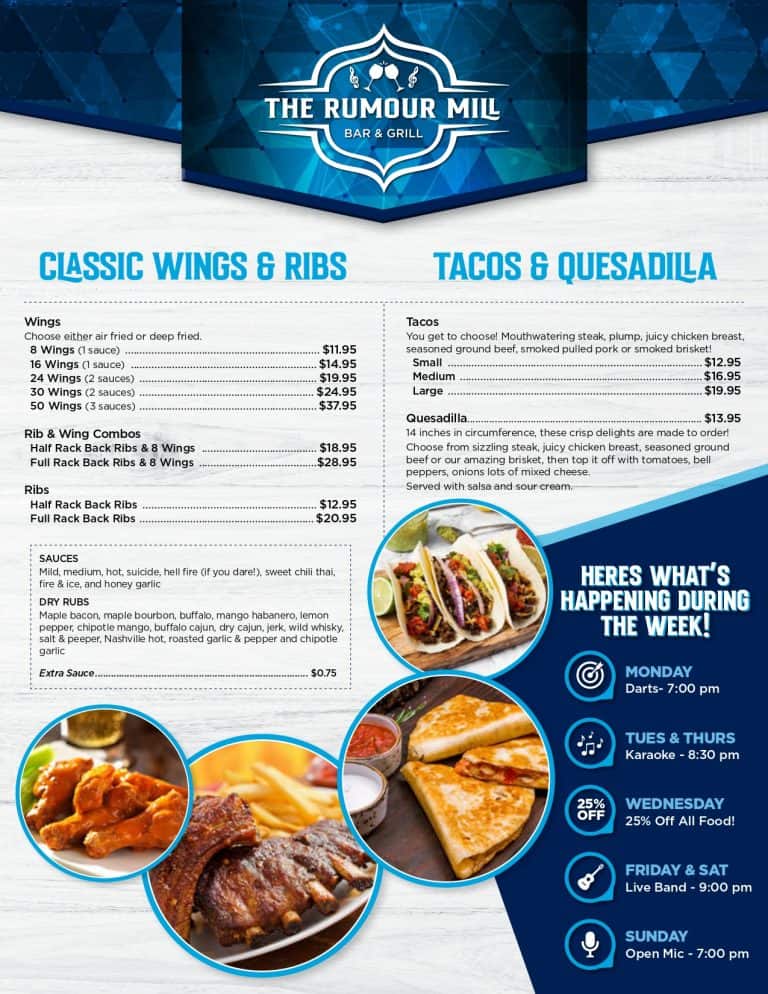 The Rumour Mill Bar & Grill Oshawa - Friendly Atmosphere, Daily ...